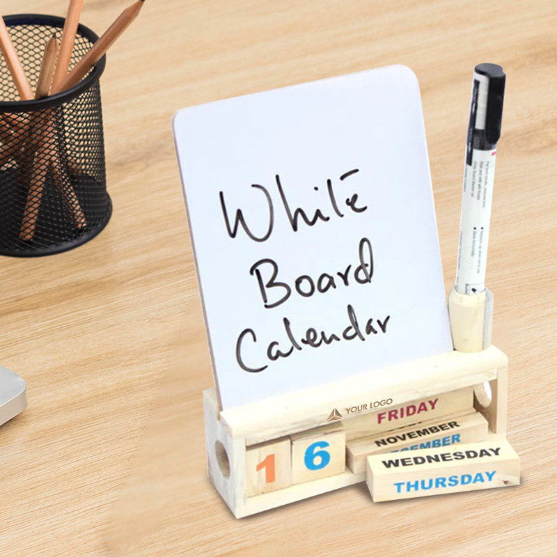 Customised Wooden Desk Calendar with White Board 2026 | Add Your Name ...
